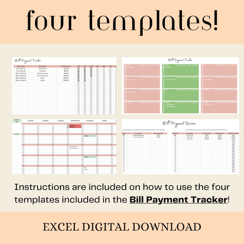 Bill Tracker Spreadsheet Bill Calendar Spreadsheet Excel Downloadable File - Etsy