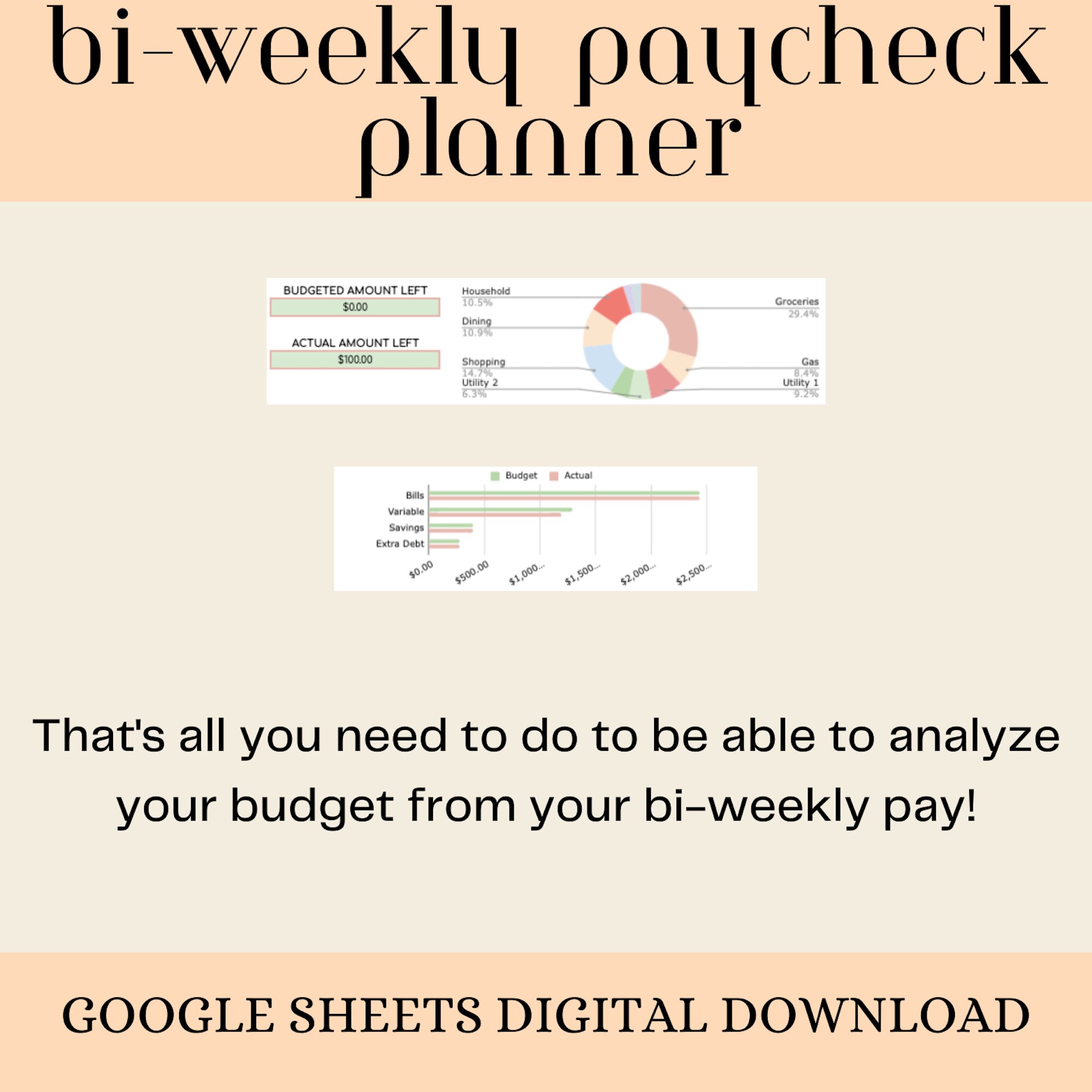 Bi-weekly Paycheck Budget Spreadsheet Paycheck Planner Sheet Google ...