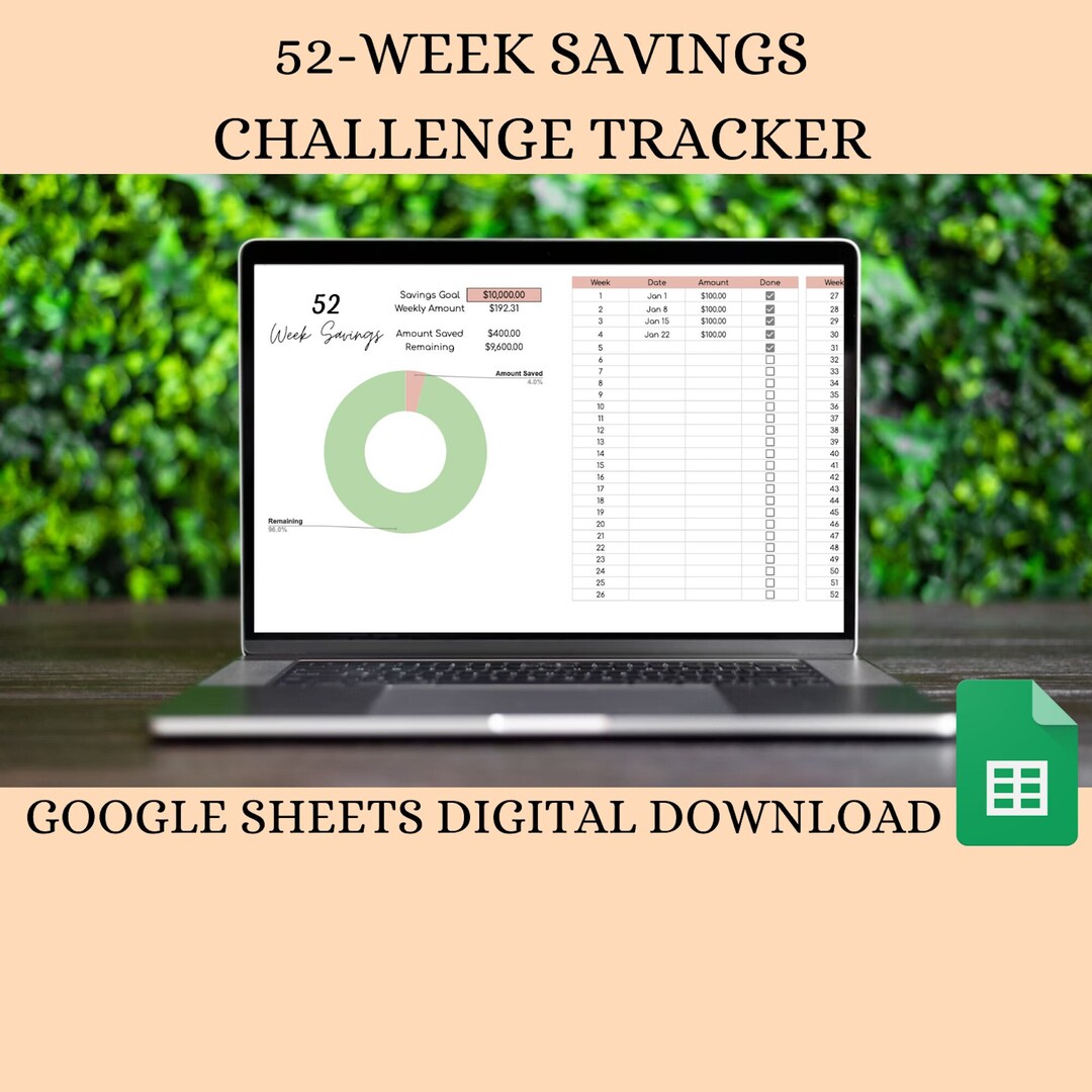 52-week Savings Challenge Tracker 52 Week Savings Spreadsheet Google ...