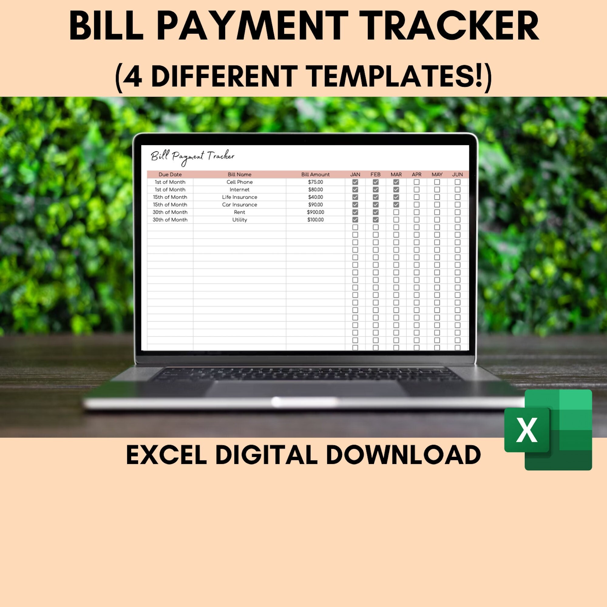 Bill Tracker Spreadsheet Bill Calendar Spreadsheet Excel Downloadable ...