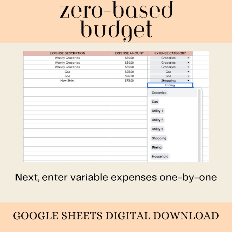 Zero-based Budget Spreadsheet Paycheck Budget Dashboard - Etsy
