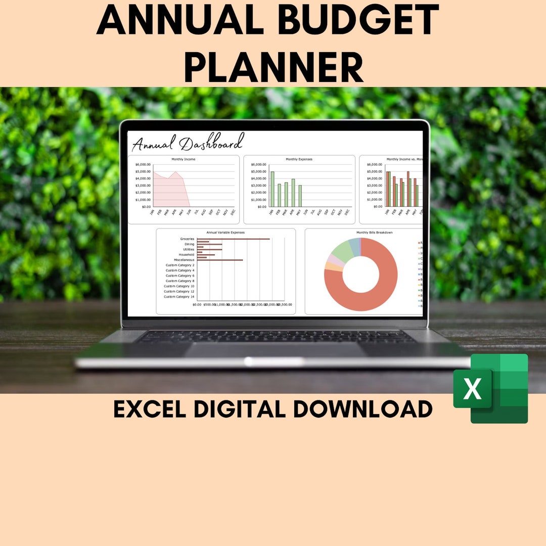 Annual Budget Sheet Yearly Budget Planner Excel Downloadable File - Etsy