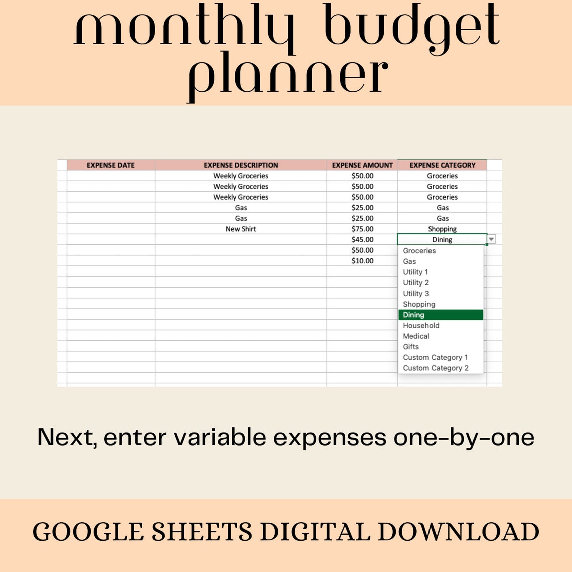 Monthly Budget Planner Sheet Digital Finance Budget Spreadsheet ...