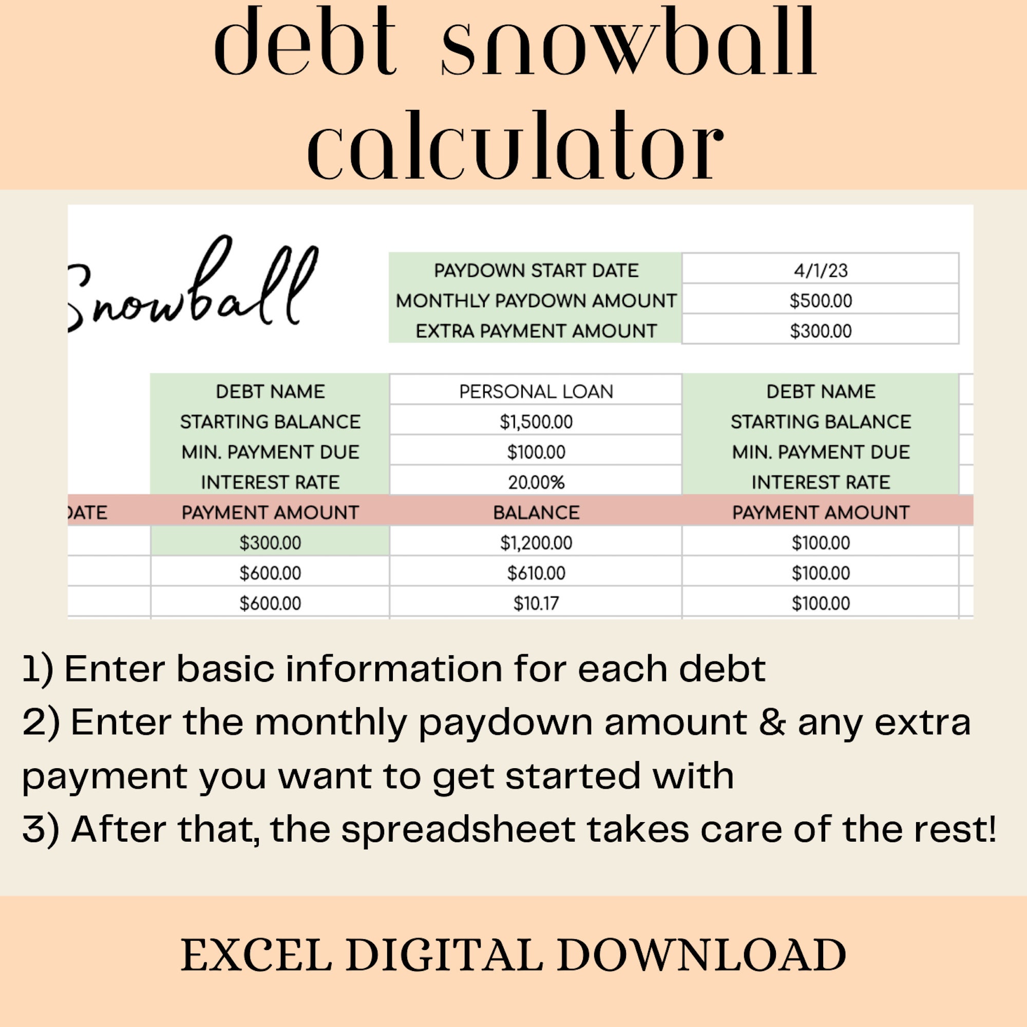 Debt Snowball Tracker Debt Payoff Spreadsheet Debt Paydown Calculator ...