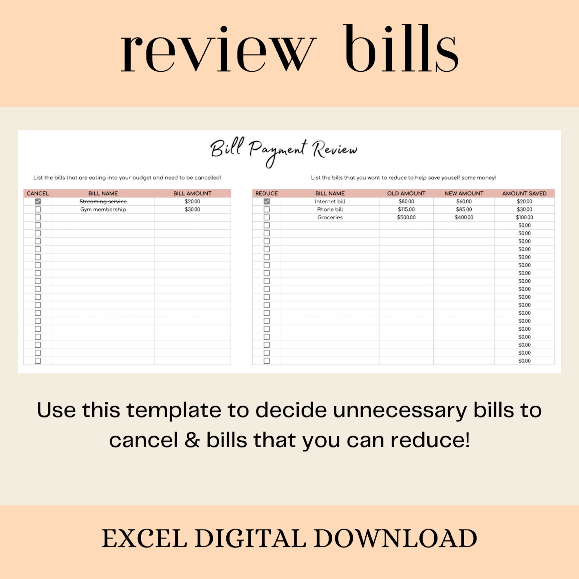 Bill Tracker Spreadsheet Bill Calendar Spreadsheet Excel Downloadable ...