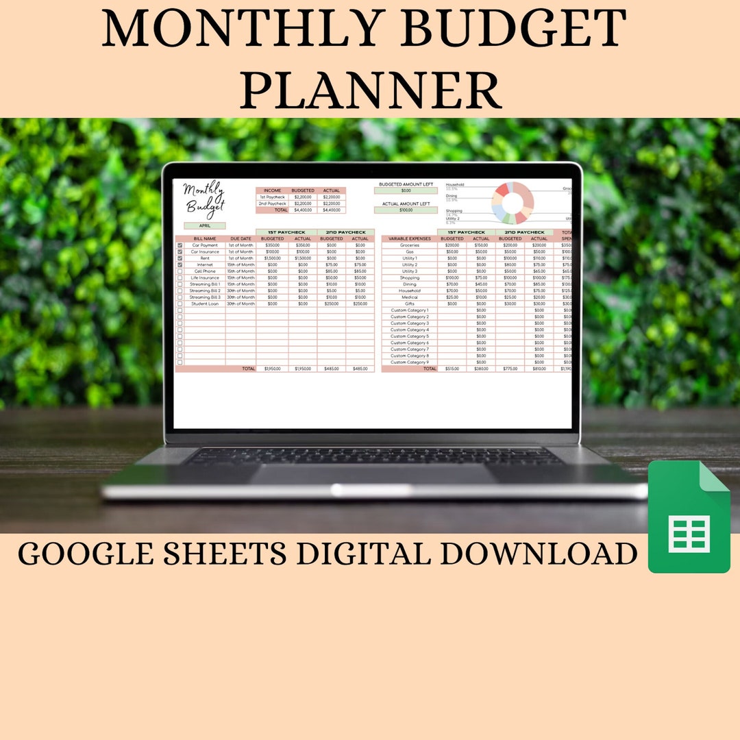 Monthly Budget Planner Sheet Digital Finance Budget Spreadsheet ...