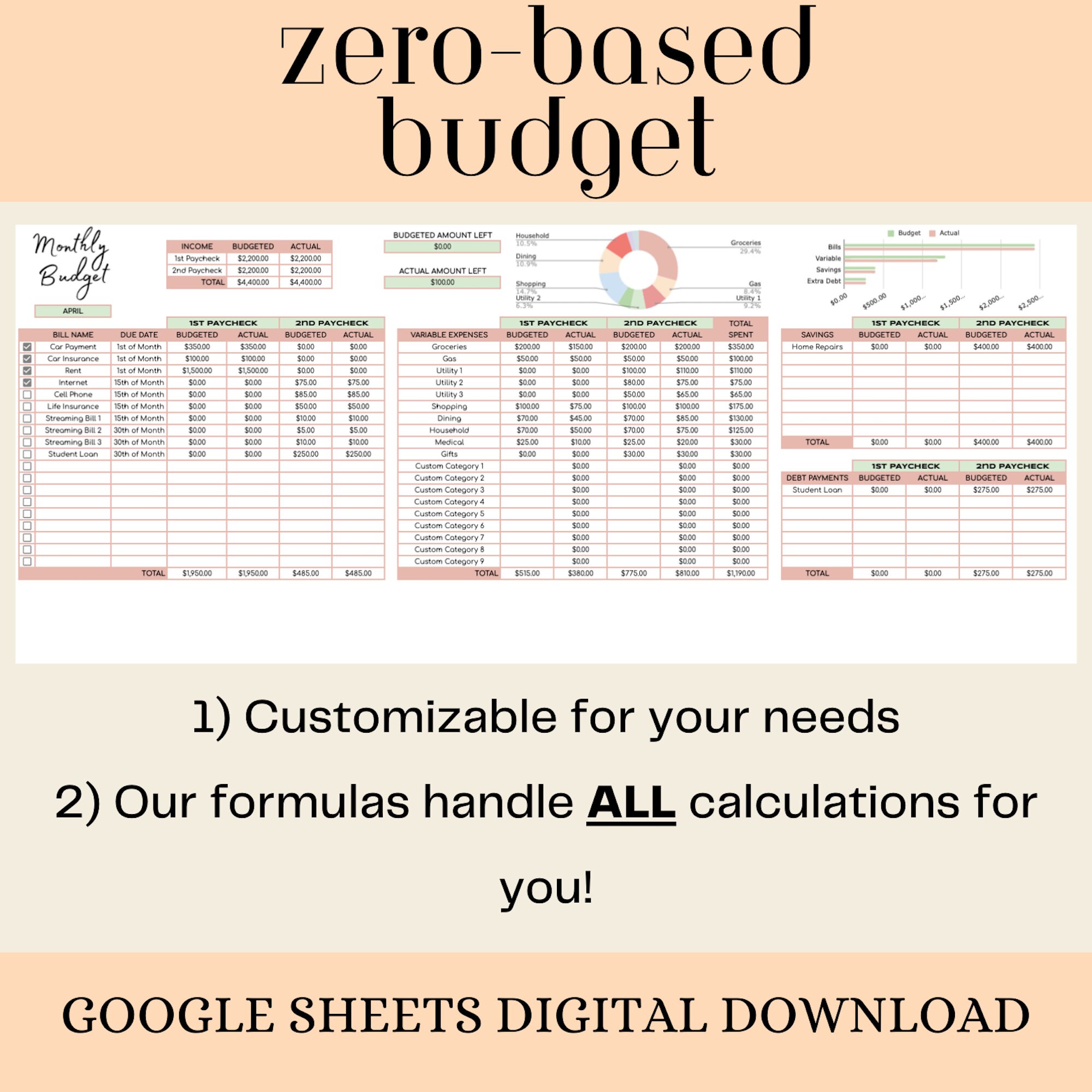 Zero-based Budget Spreadsheet Monthly Budget Planner Google Sheets Zero ...