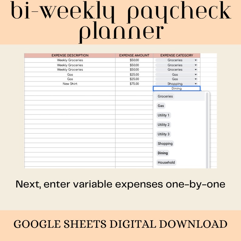 Bi-weekly Paycheck Budget Spreadsheet Paycheck Planner Sheet Google ...