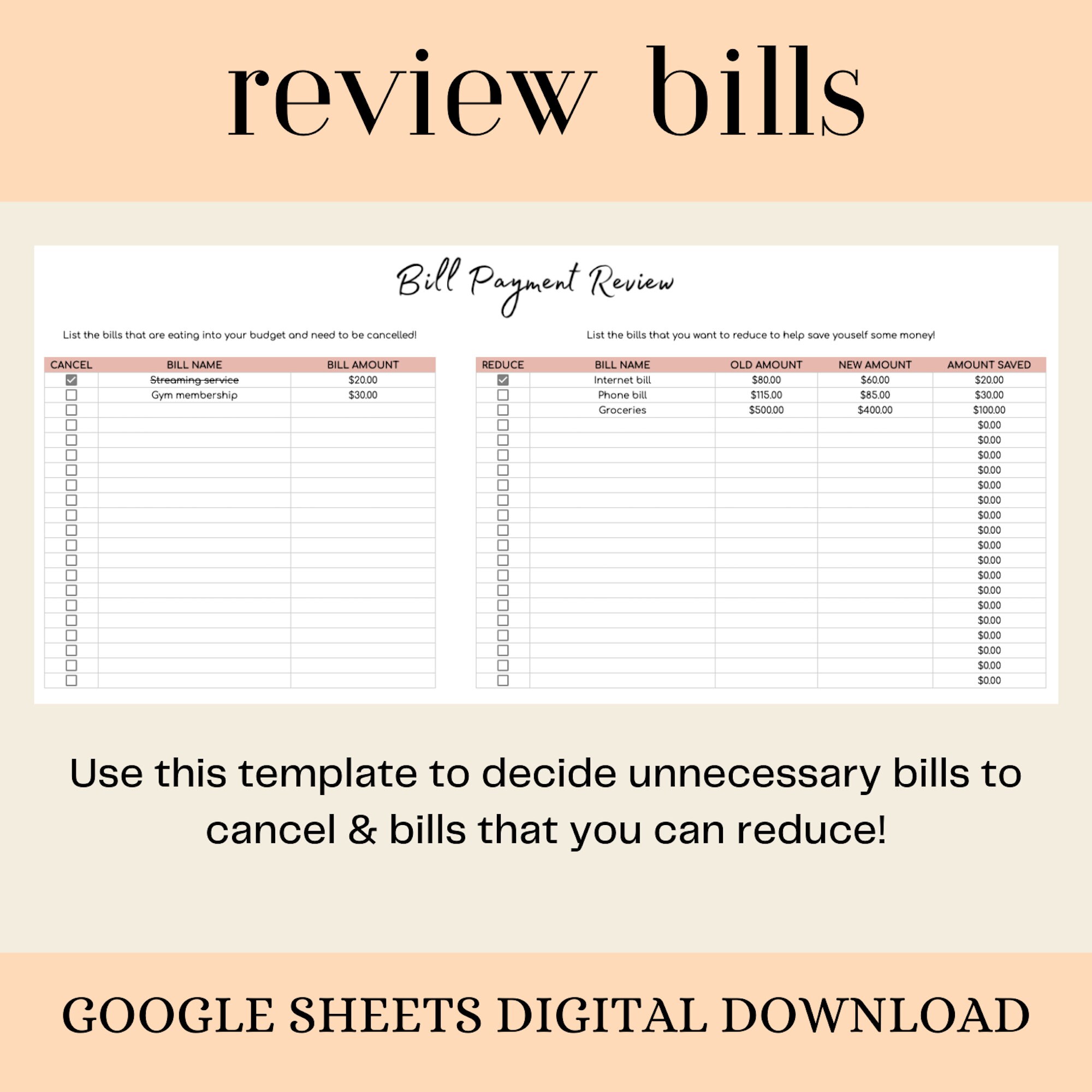 Bill Tracking Spreadsheet Bill Payment Tracker Template Sheet Google ...
