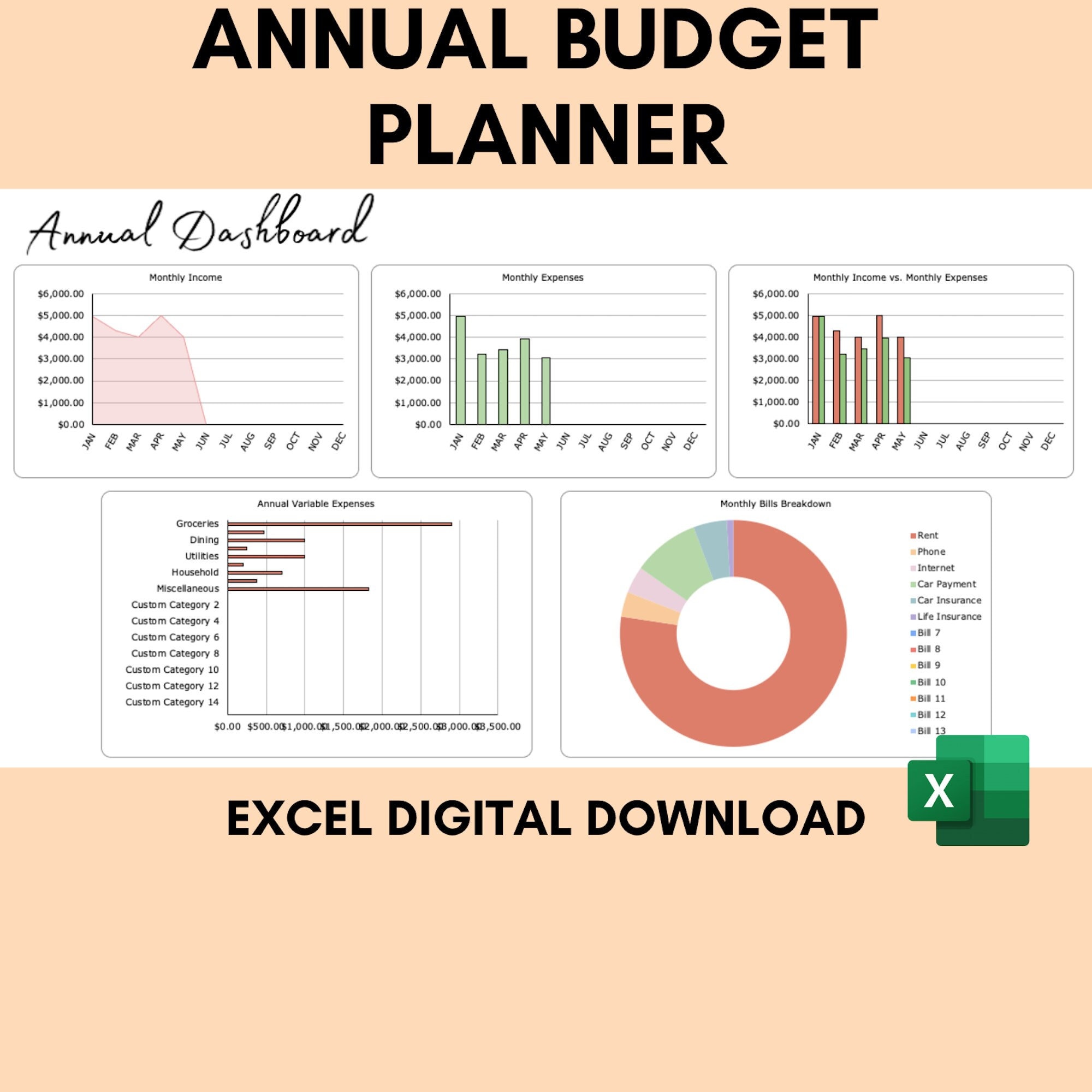 Annual Budget Spreadsheet Template Yearly Budget Tracker Personal ...