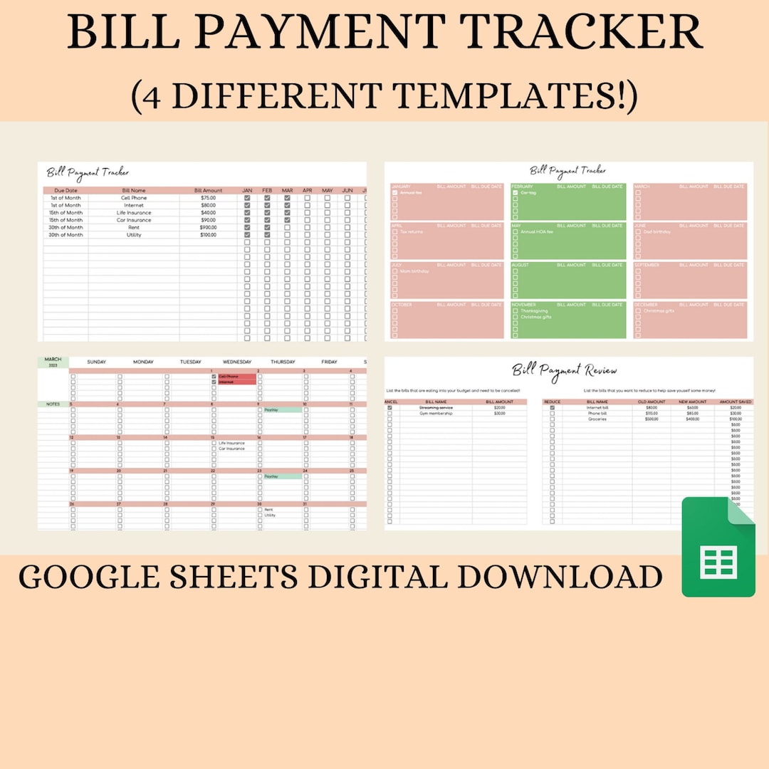 Bill Tracking Spreadsheet Bill Payment Tracker Template Sheet Google ...