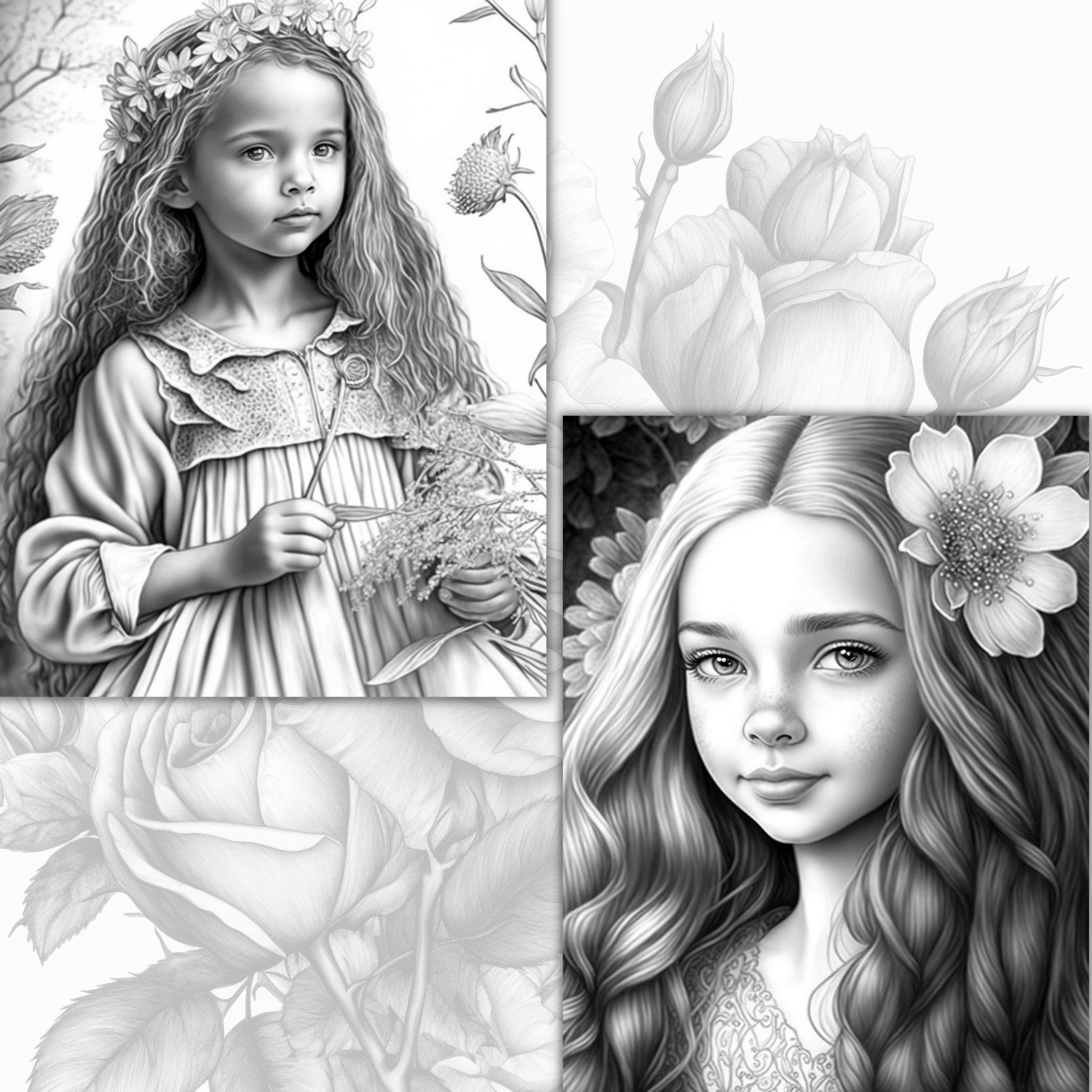 Greyscale Coloring Pages Spring Illustration Cute Little - Etsy