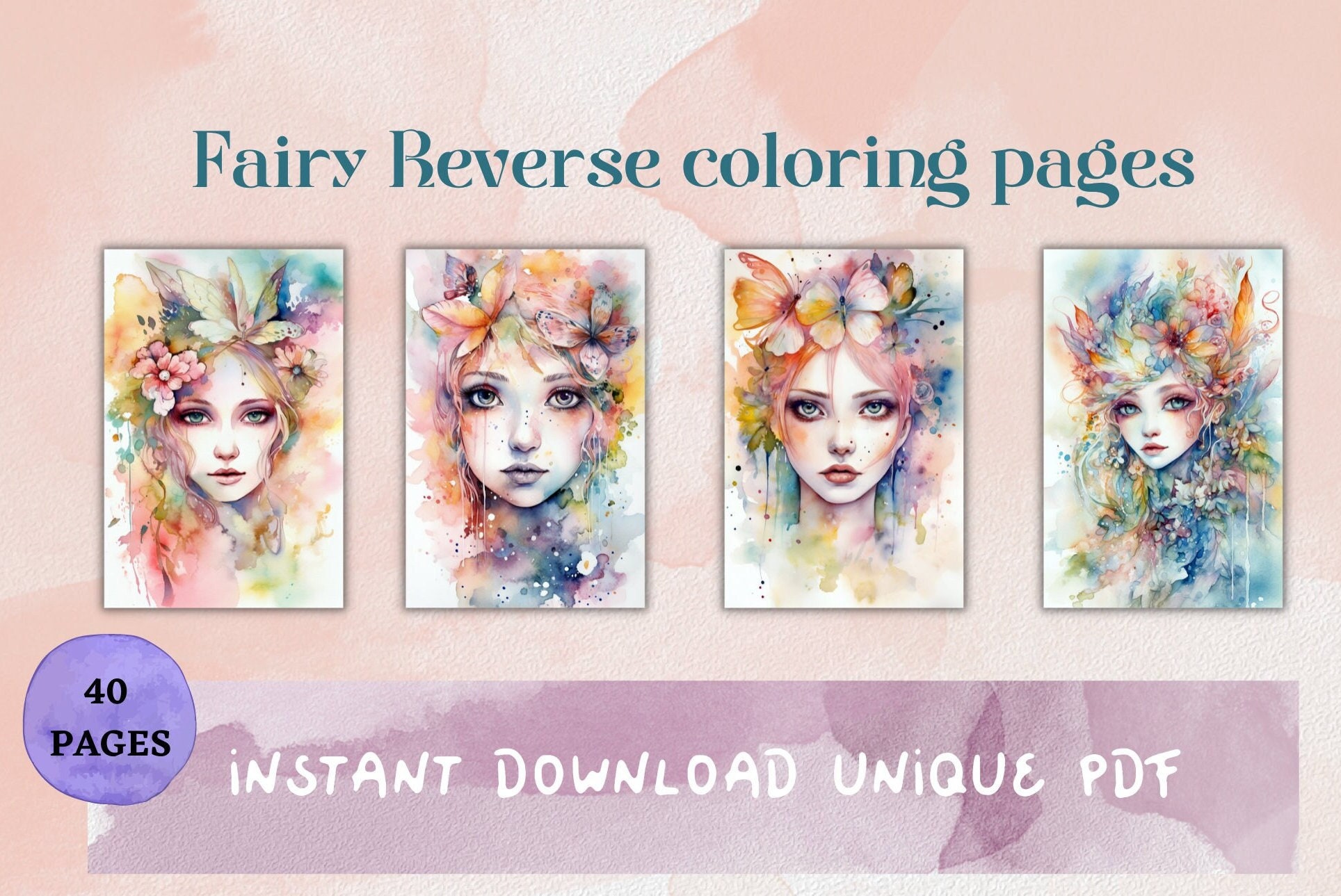 Fairy Reverse Coloring Pages, Instant Download, Coloring Page ...