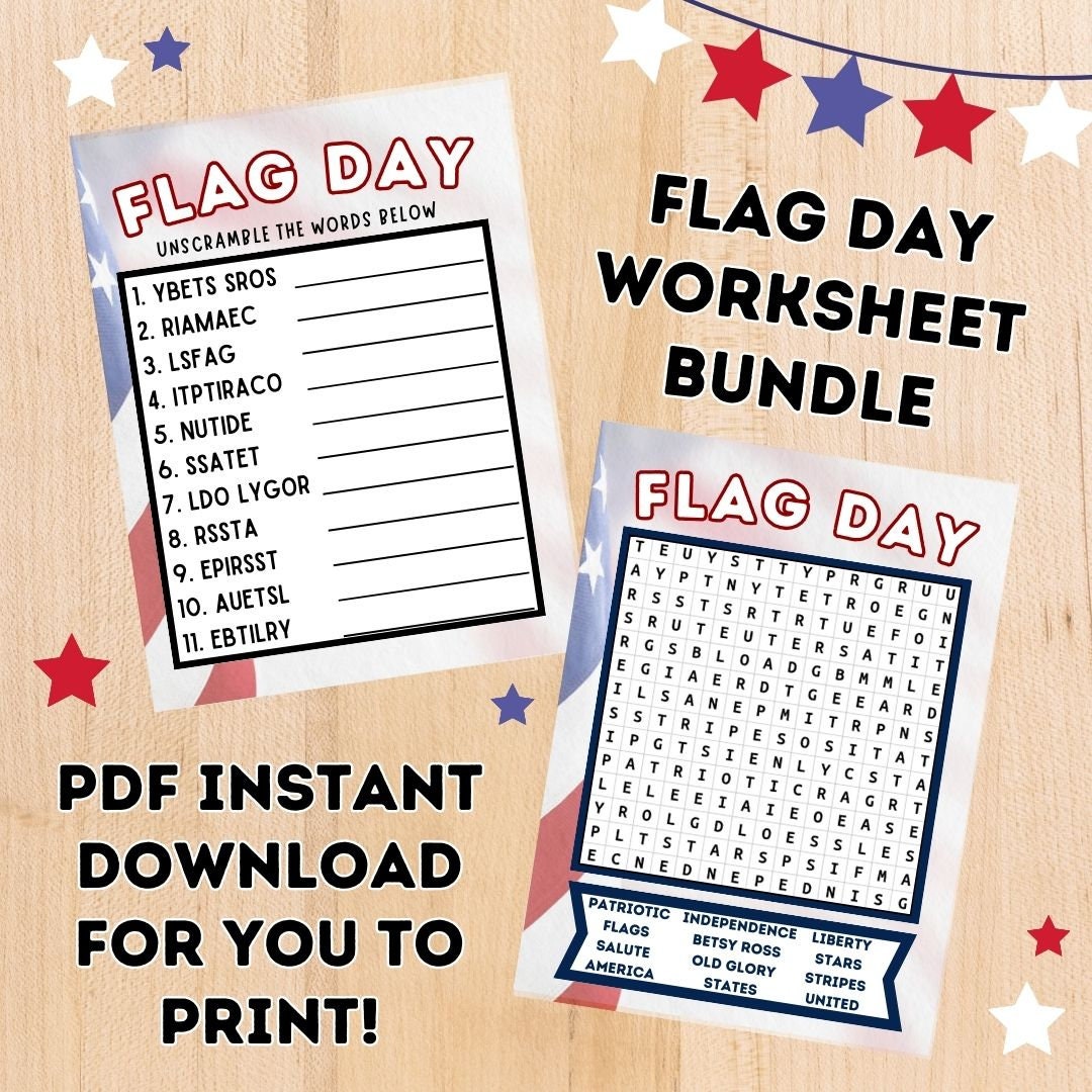 FLAG DAY Worksheet Bundle Word Search and Unscrambler - Etsy