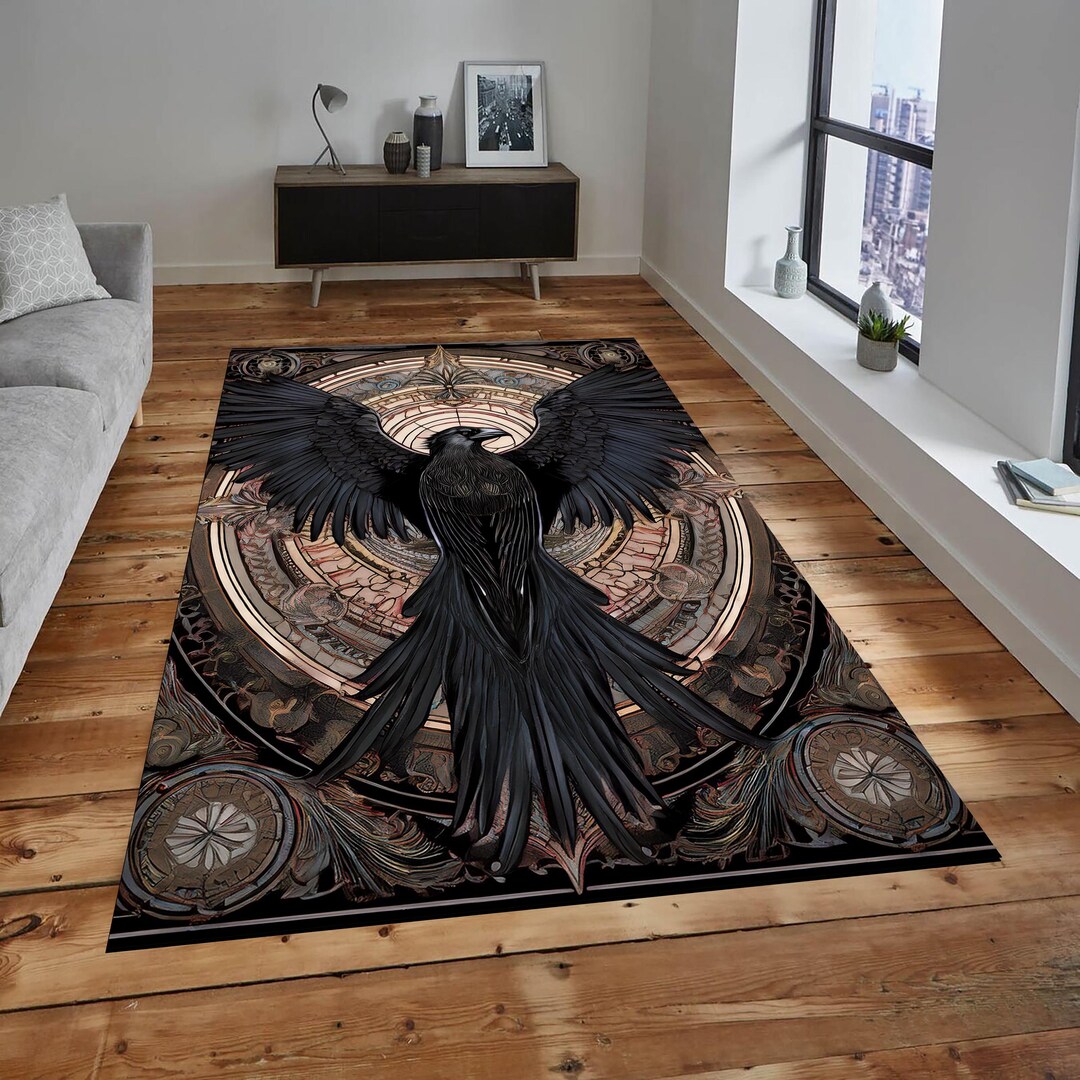 Gothic Raven Rug, Gothic Home Decor, Goth Crow Rug With Ankh and ...
