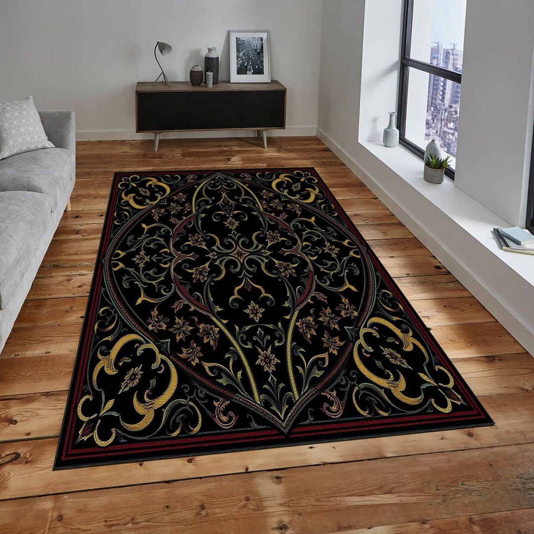 Gothic Motif Rug, Black Rug, Gothic Design Rug, Modern Rug, Living Room ...