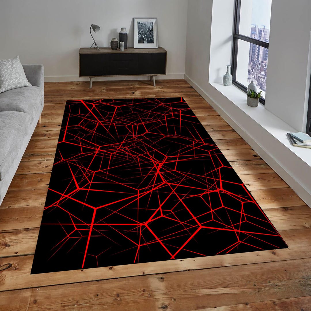 Red Black Rug, Faded Rug, Distressed Rug, Border Rug, Neon Rug, Rug for ...