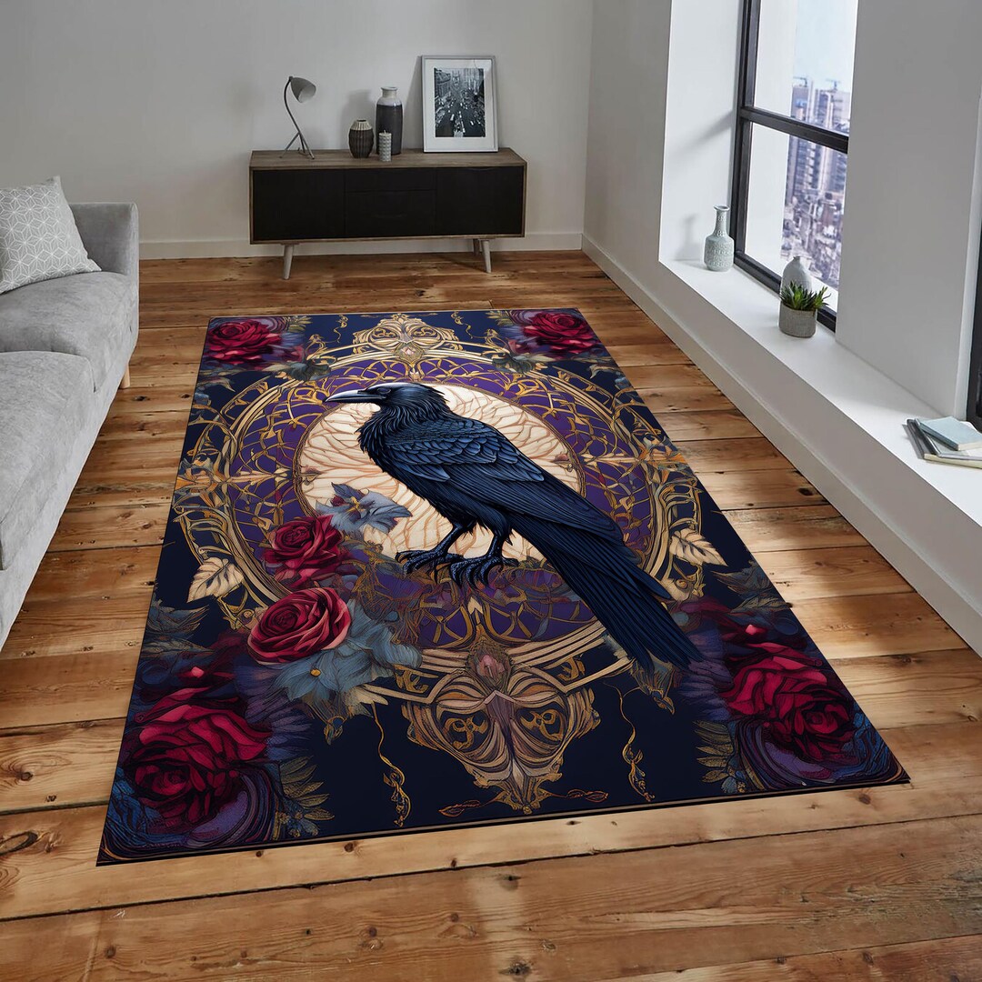 Gothic Raven Rug, Gothic Home Decor, Goth Crow Rug With Ankh and Roses ...