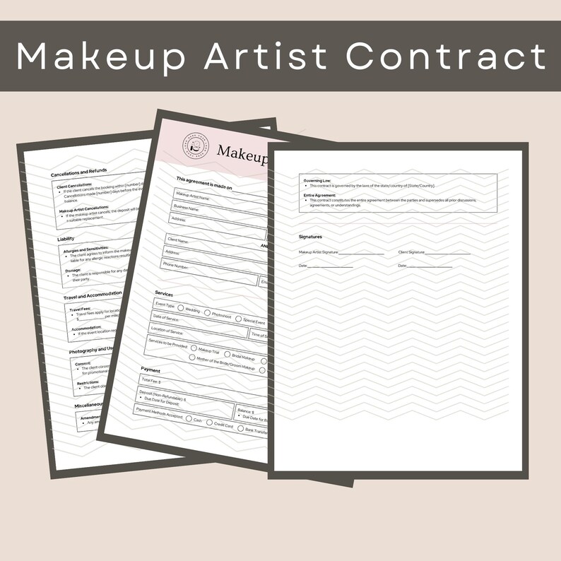Editable Printable Makeup Artist Contract Template | 3-page MUA ...