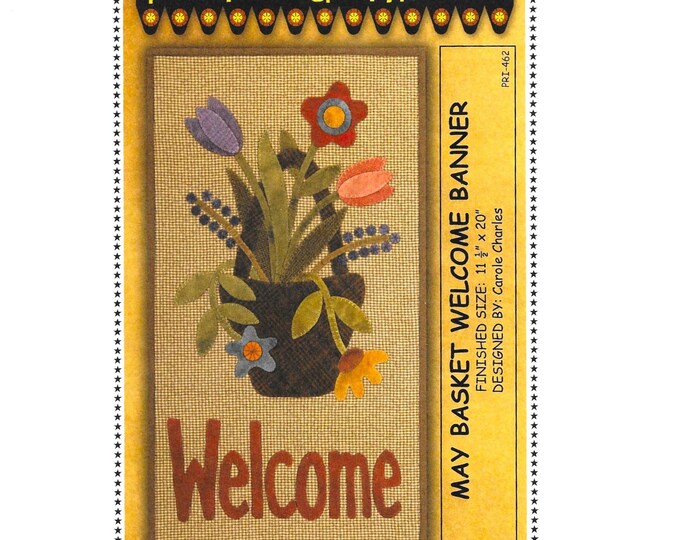MAY BASKET WELCOME Banner Wool Pattern | 11.5 X 20" Wall / Door Hanging ...
