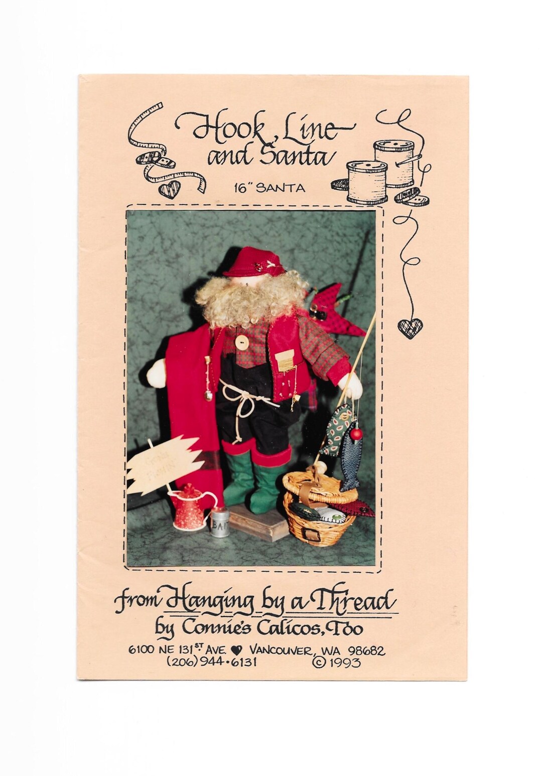 HOOK, LINE and SANTA Sewing Craft Pattern | 16" Fisherman Santa Claus ...