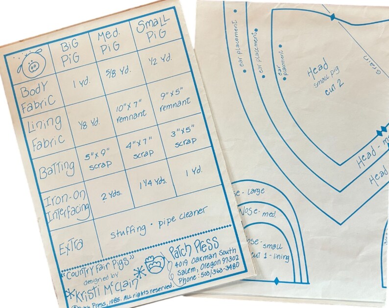 Vintage Uncut 8 10 or 13 Tall COUNTRY FAIR PIGS Patch Press 384C Sewing ...