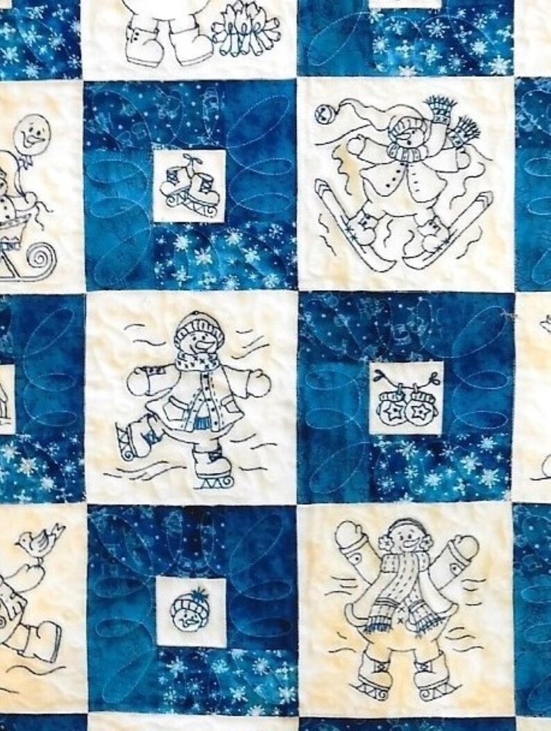 FROLICKING Roly-poly SNOWMAN Quilt & Embroidery Pattern | 41" Square ...