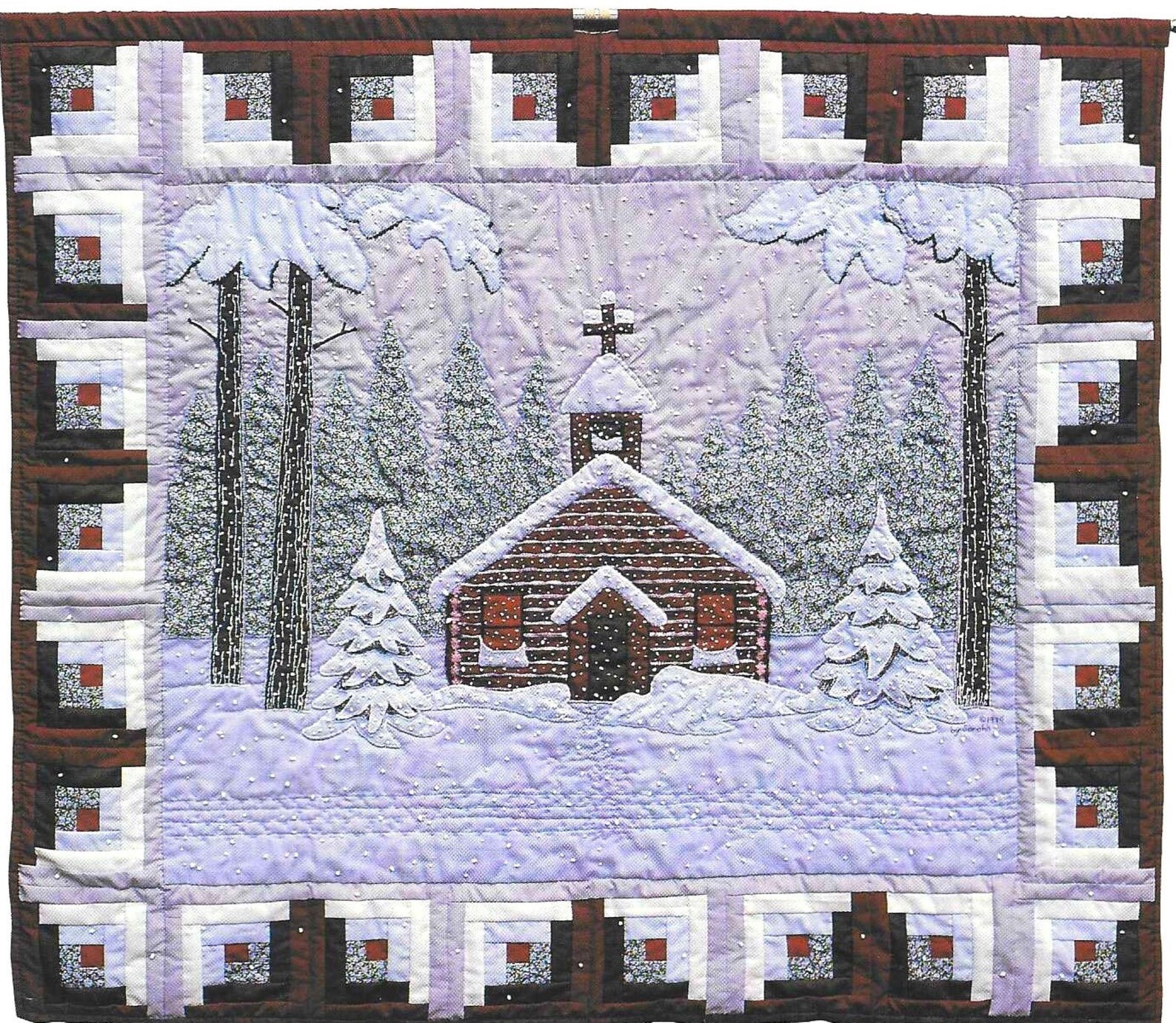 LOG CABIN SNOW Scene Quilt Pattern | 35 X 40" Wall Hanging | Sarah Hass ...
