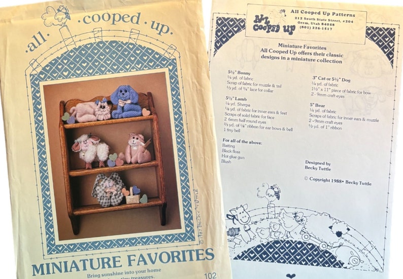 MINIATURE FAVORITES Stuffed Animal Sewing & Craft Pattern | Full Size ...