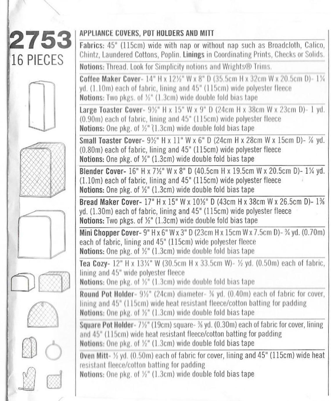 Kitchen Appliance Covers Uncut Ff Sewing Pattern | Coffee Maker 2 ...