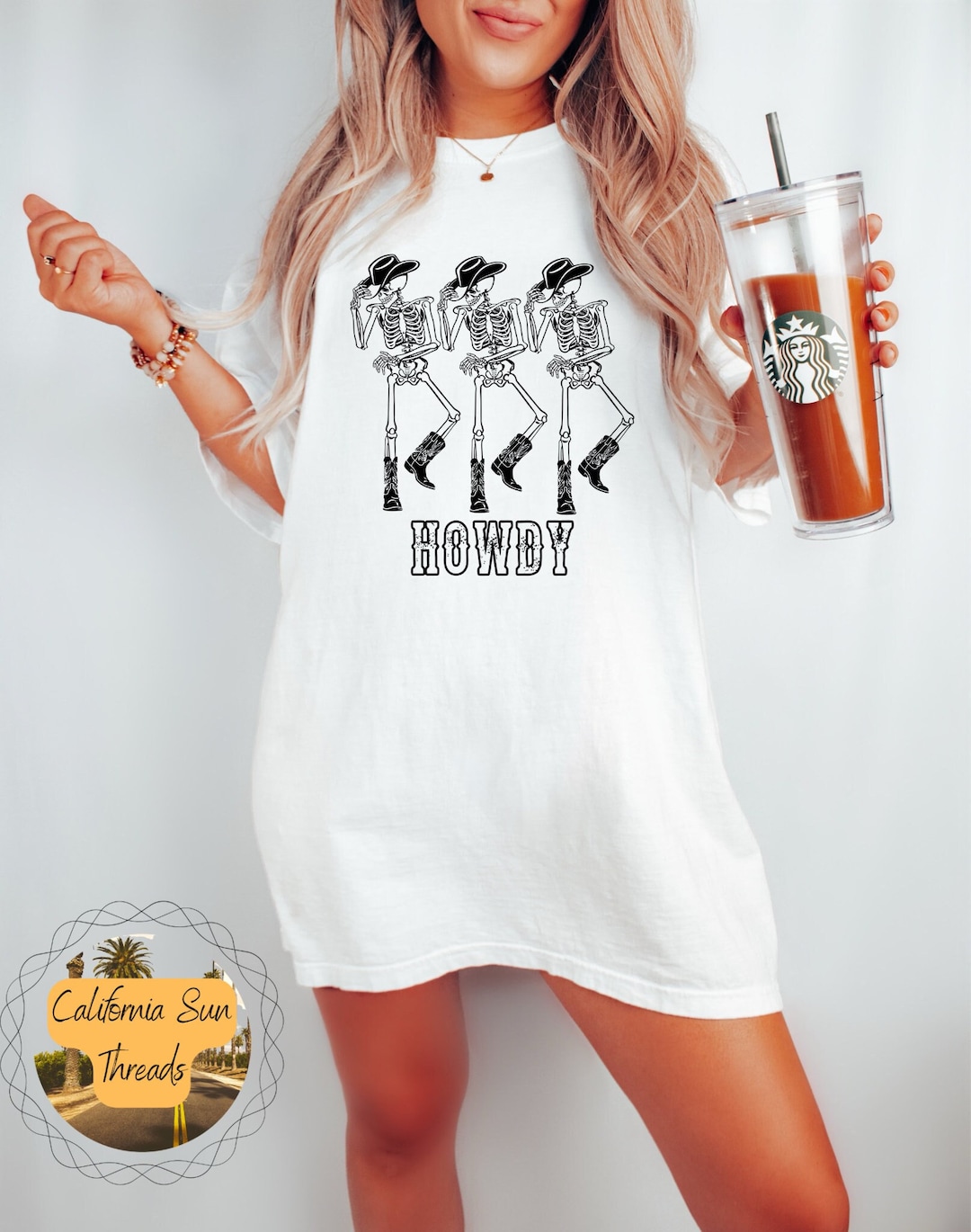 Camiseta Howdy Skeleton Country Western, camiseta teñida en prenda ...