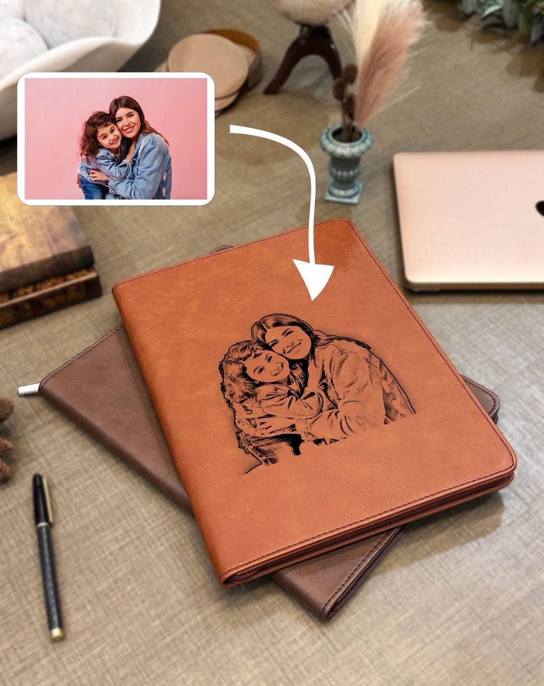 Personalized Family Photo Leather Portfolio, Mother's Day Portfolio ...