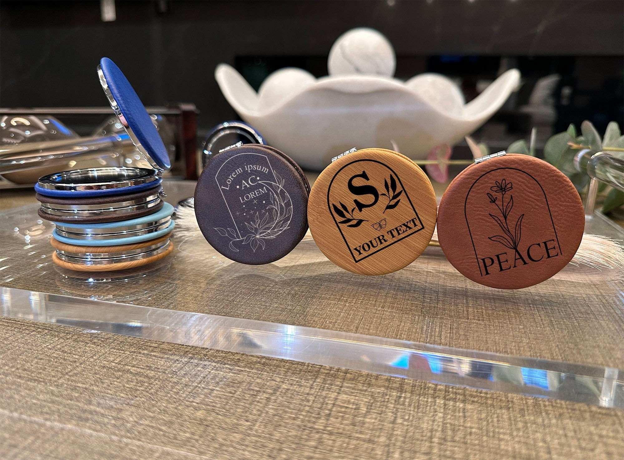 Customizable Leather Compact Mirror, Personalized Compact Mirror ...