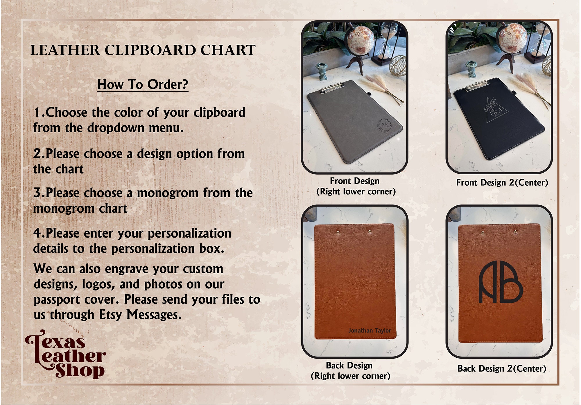 Personalized Name Initial Leather Clipboard Vegan Leather - Etsy