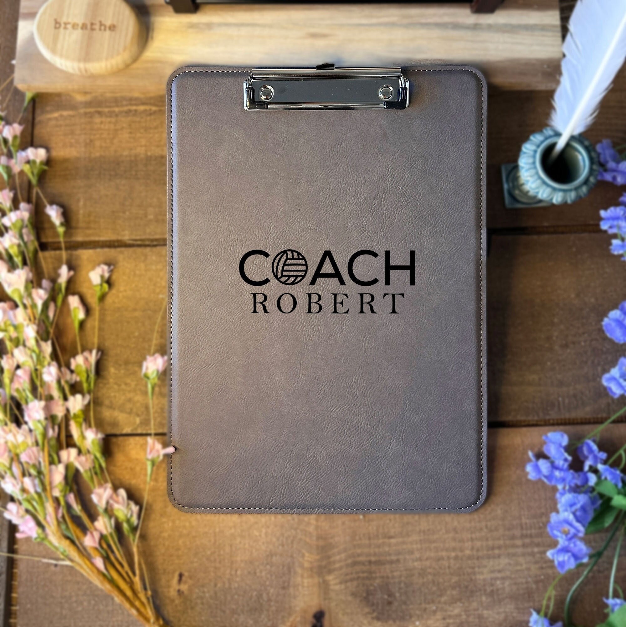 Custom Coach Name Clipboard, Personalized Leather Clipboard, Volleyball ...