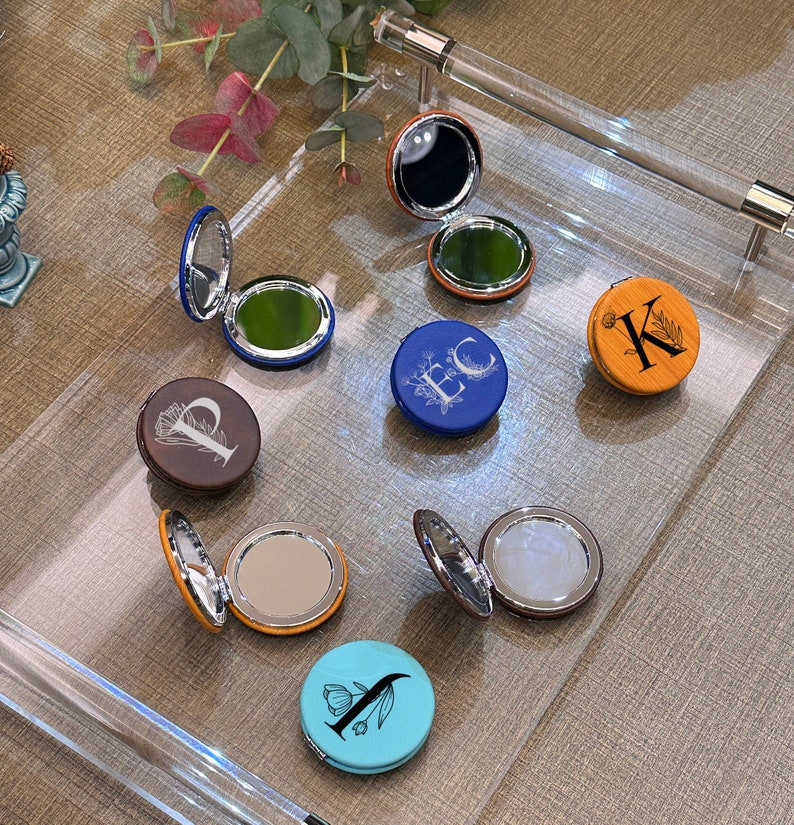 Initialized Compact Mirror, Personalized Compact Mirror, Bridesmaid ...