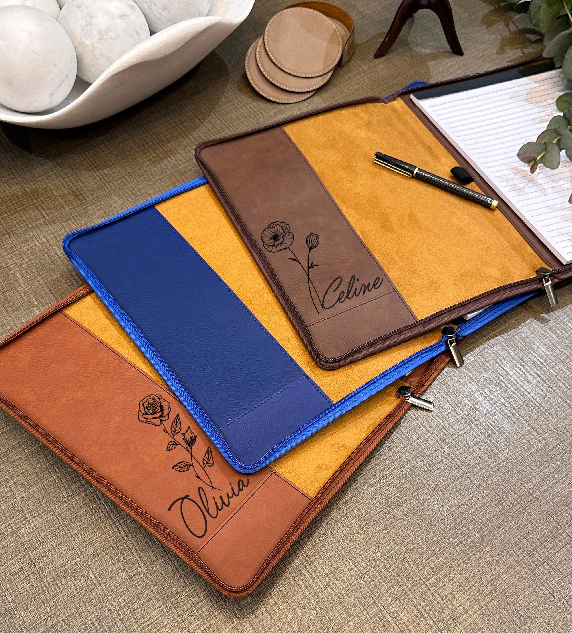 Birth Month Flowers Engraved Portfolio Personalized - Etsy