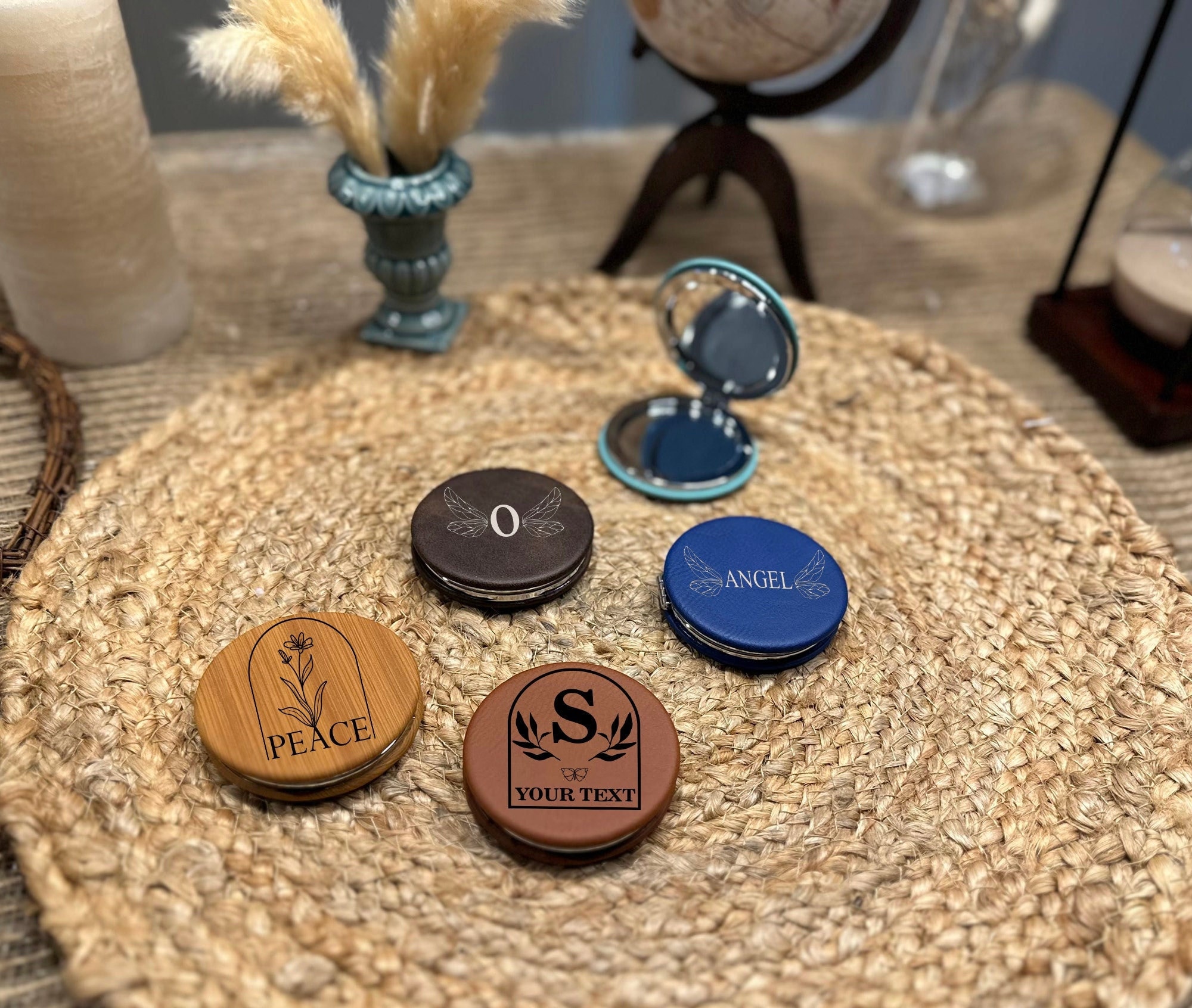 Customizable Leather Compact Mirror, Personalized Compact Mirror ...