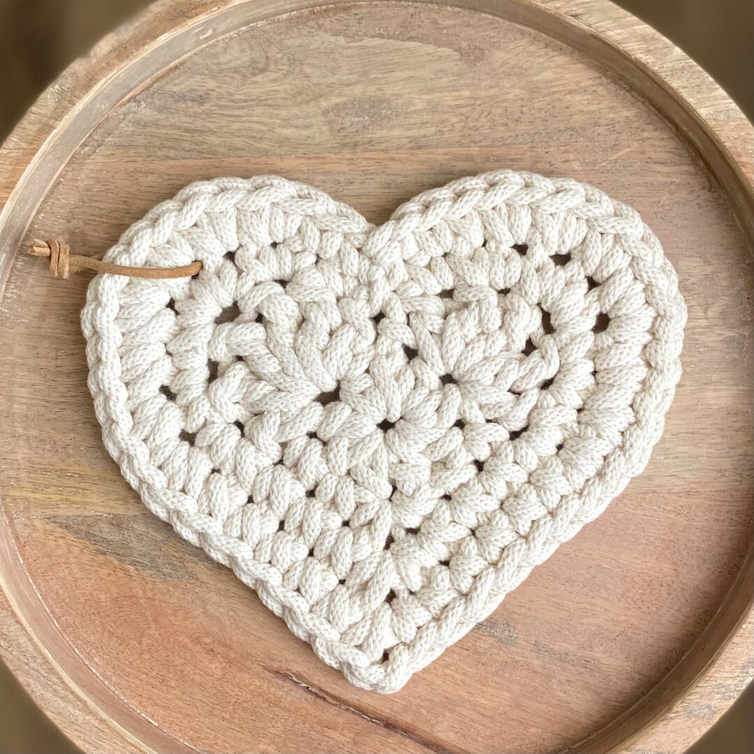 Handmade Crochet Heart Trivet, Crochet Plant Trivet, Cotton Cord Heart ...