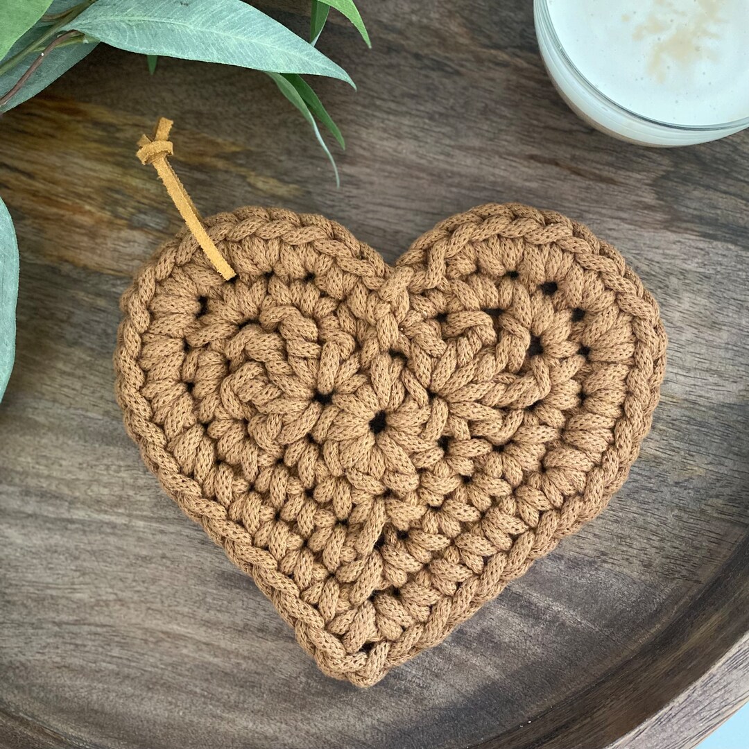 Caramel Crochet Heart Trivet Modern Farmhouse Trivet - Etsy