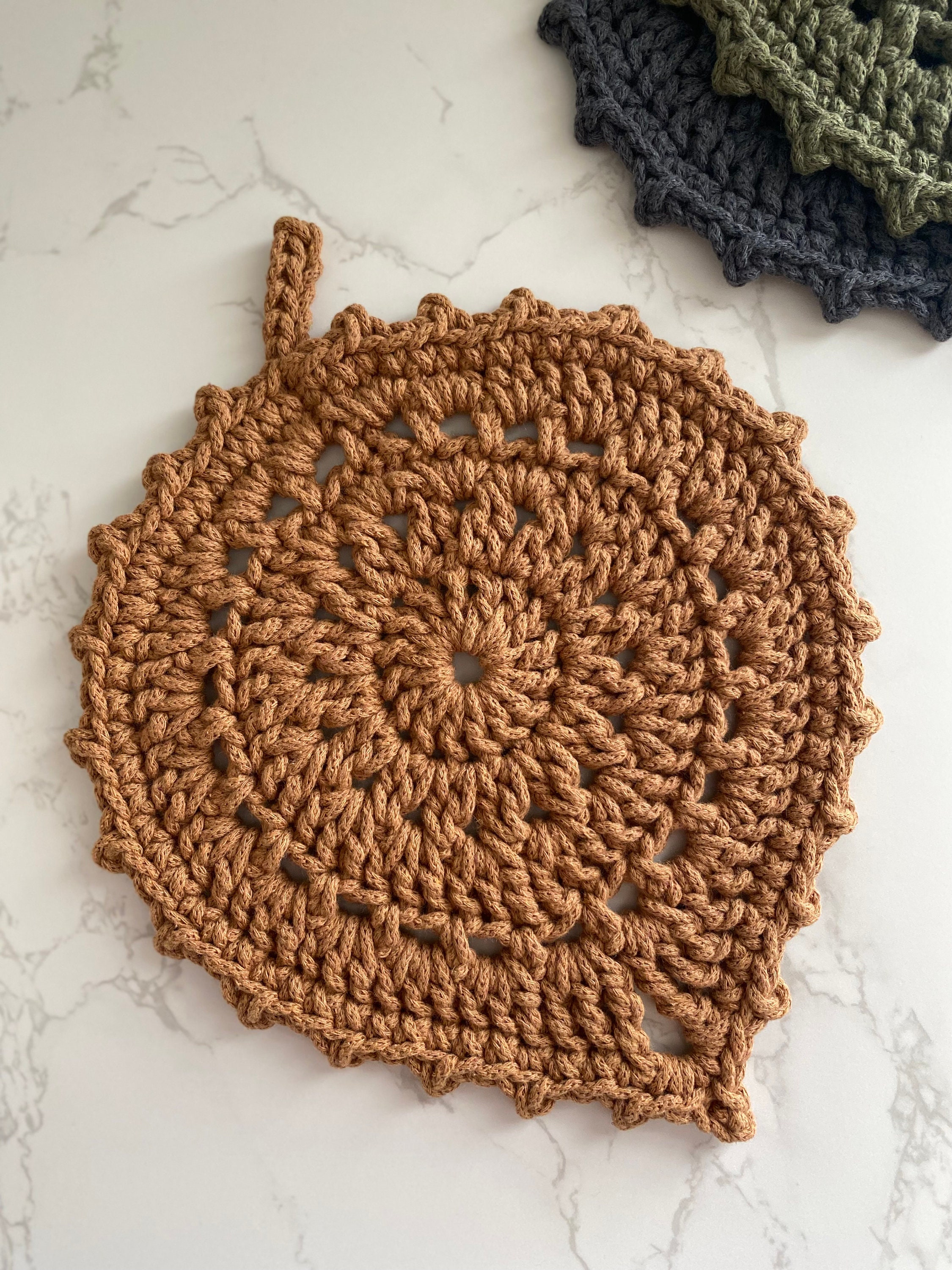 Modern Farmhouse Handmade Crochet Leaf Trivet, Natural Cotton Boho ...