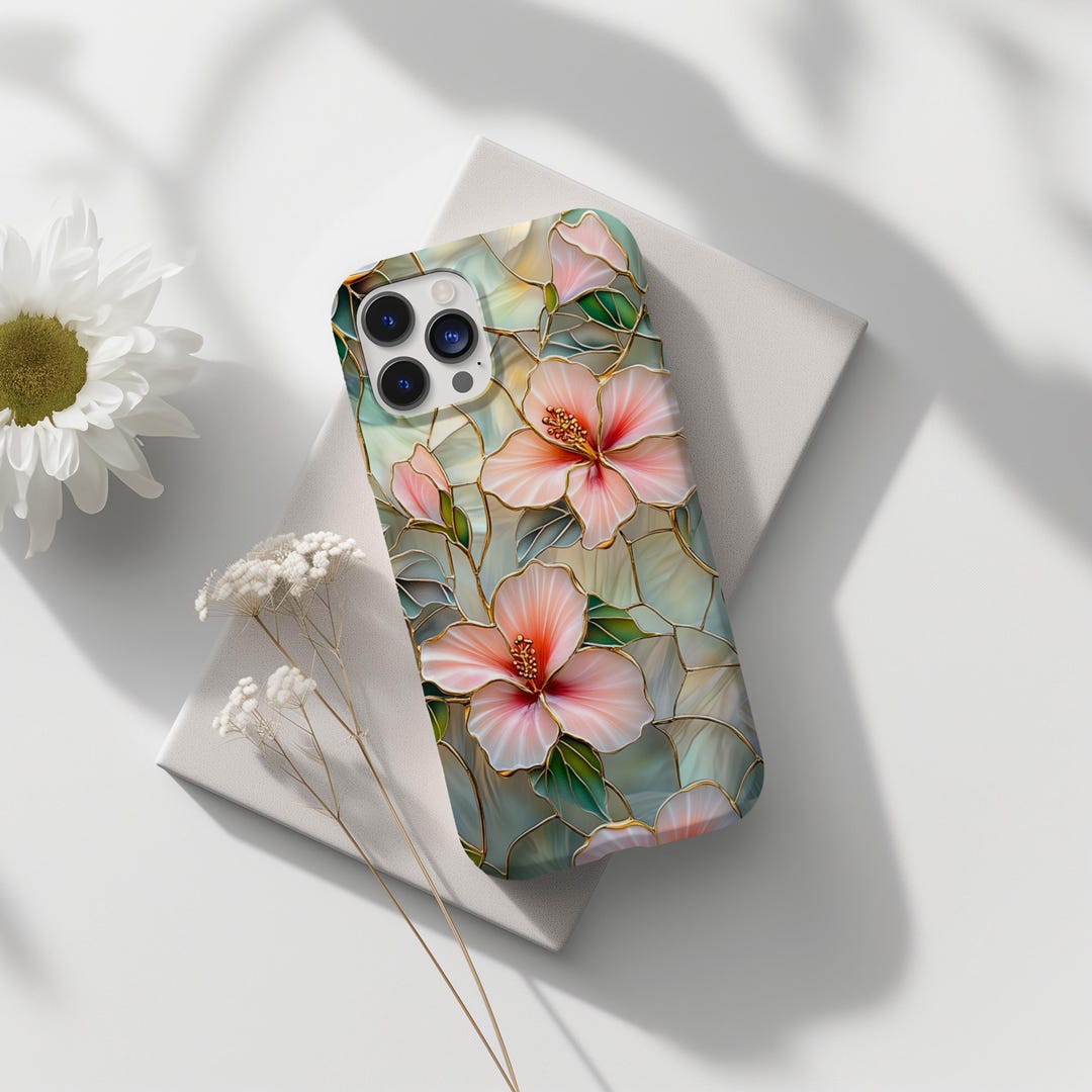 Stained Glass Hibiscus Phone Case Pink Hibiscus Case Summer Mosaic ...