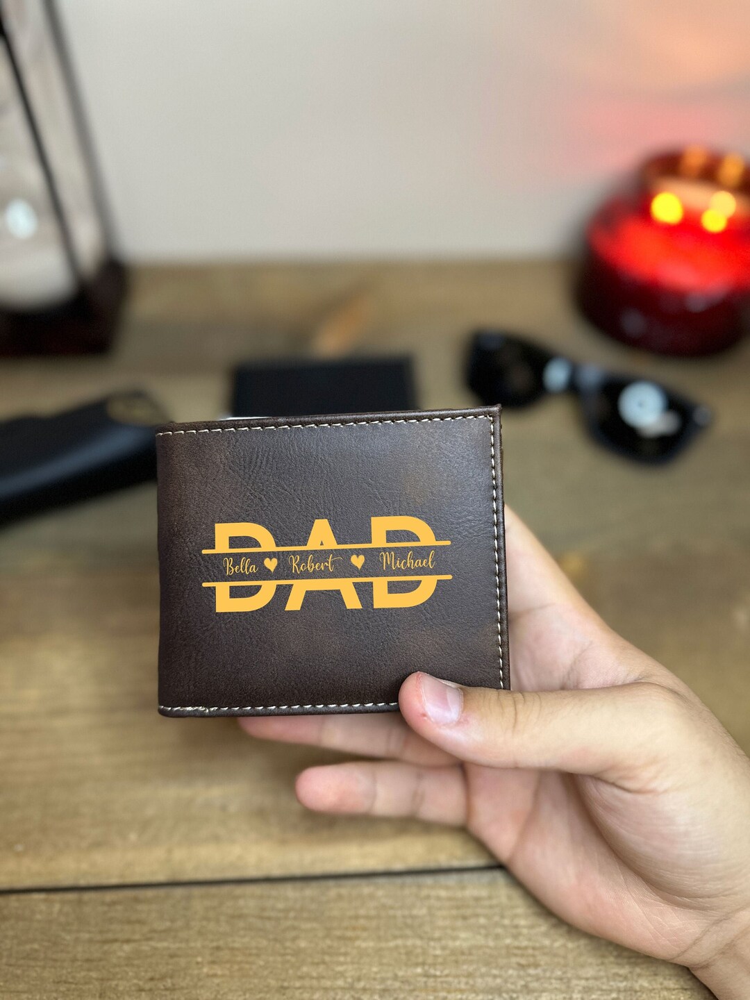 Dad Leather Wallet With Children Names, Custom Leather Engraved Wallet ...
