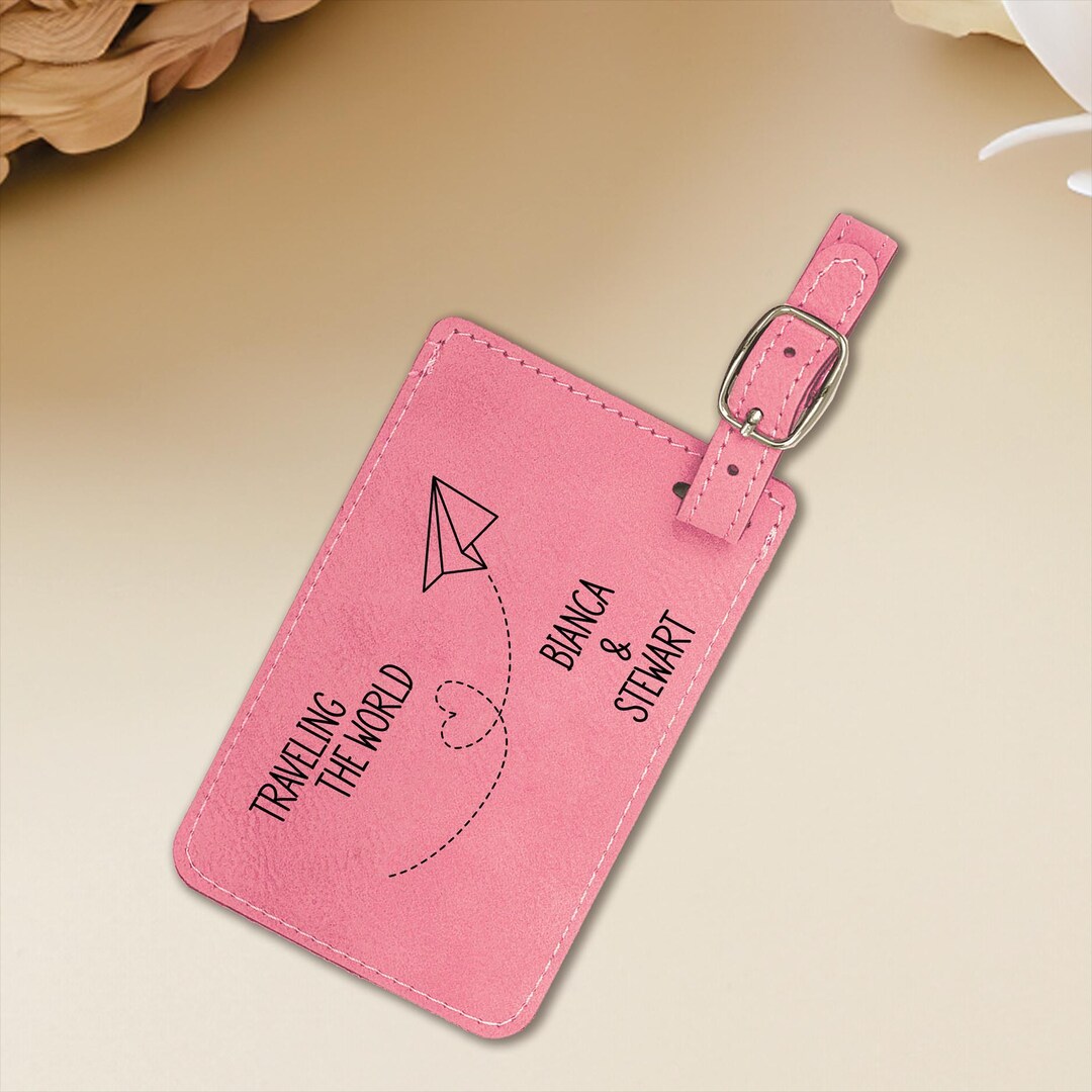 Engraved Luggage Tag – Custom Vegan Leather Travel Tag, Personalized Suitcase Tag, Gift for ...