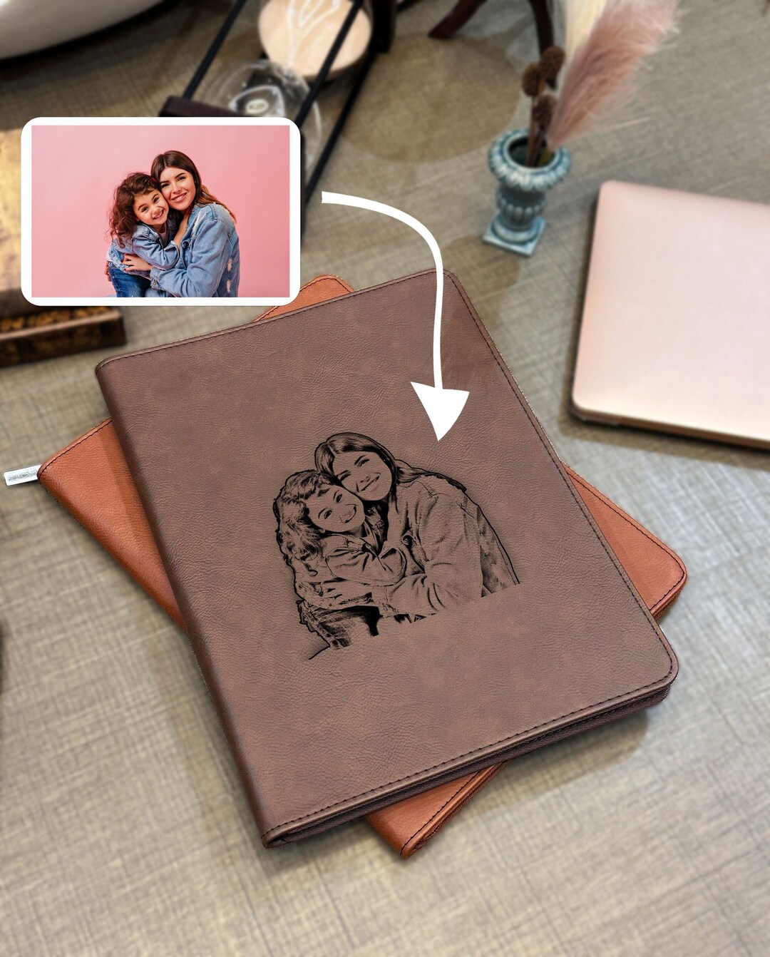 Personalized Family Photo Leather Portfolio, Mother's Day Portfolio ...