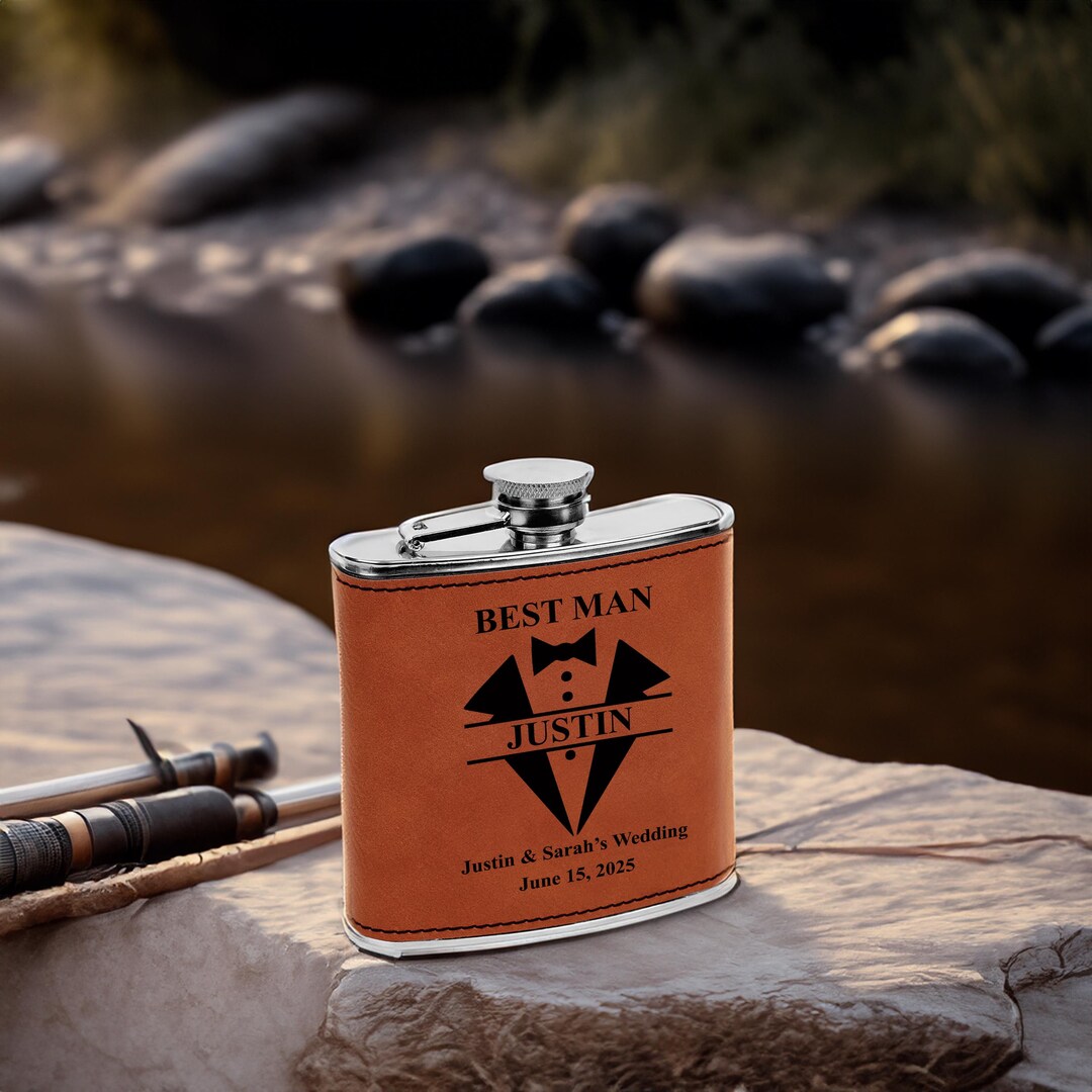 Custom Leather Flask, Personalized Engraved Flask for Men, Groomsmen ...