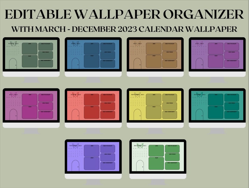 EDITABLE 2023 Desktop Calendar Wallpaper | March to December 2023 | for ...