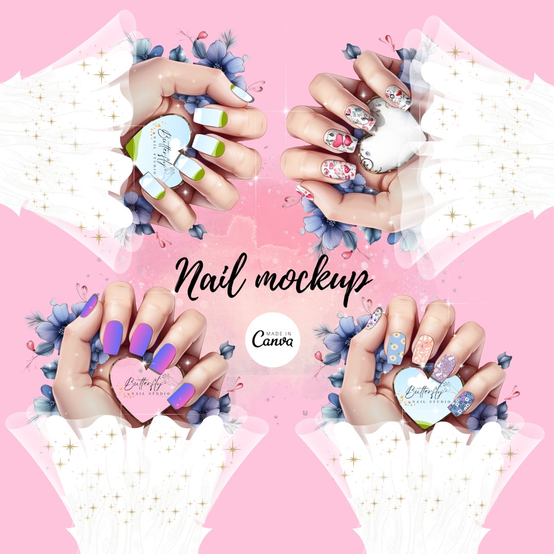 NAIL DECAL Template CANVA. Polish Strips Mockup. Manicure. Hand Mockup ...
