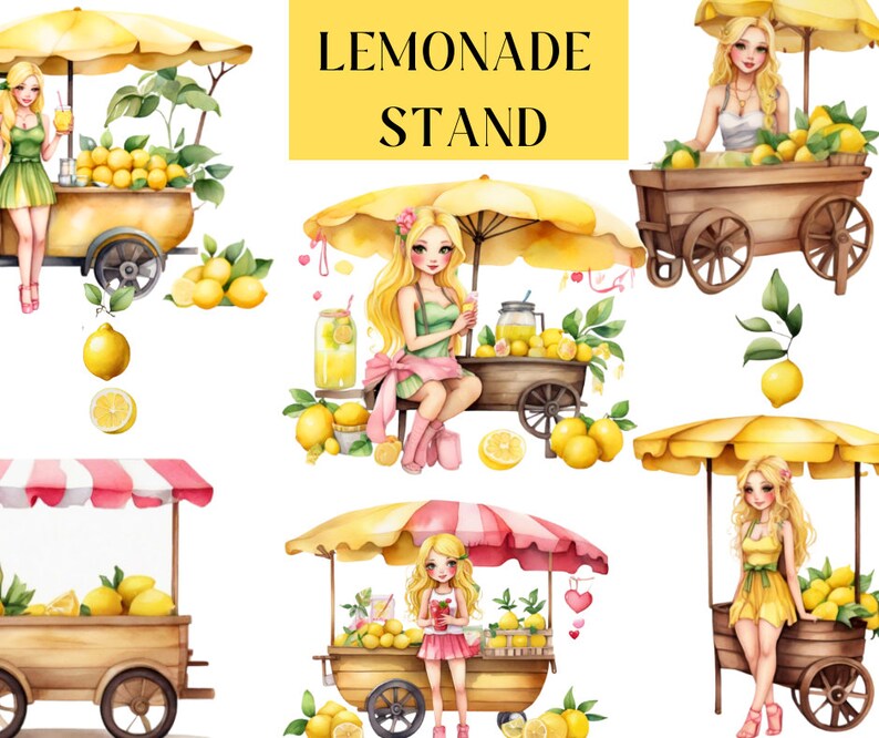 Lemon Clipart Bundle, Watercolor PNG, Lemonade Stand, Citrus Fruit ...