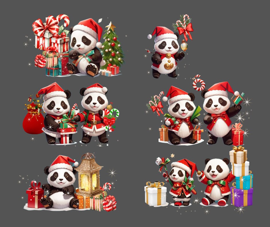 Panda Png Graphics Bundle, Christmas Clipart Bundles, Set of 6, Cute ...